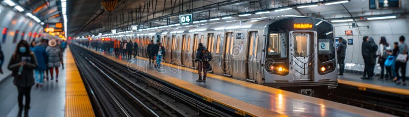 Busy Subway Platform with Arriving Train Stock Illustration ...