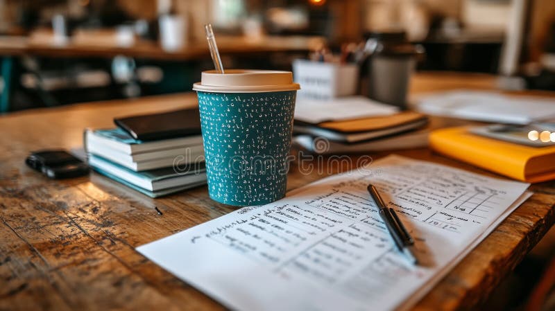 Busy Teachers Desk, Textbooks, Lesson Plans Coffee Representing the ...