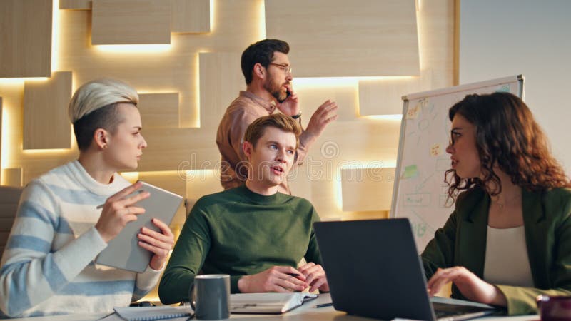 Busy Team Working Workplace Solving Business Issues Together. Business ...