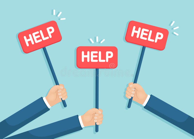 Busy Tired Businessman Hold Red Placards. Request of Help. Human Hand ...