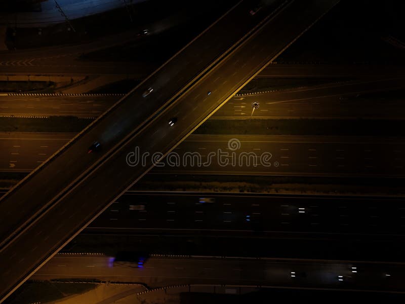Busy Traffic Intersection from Night Street Drone Citymidnight Stock ...