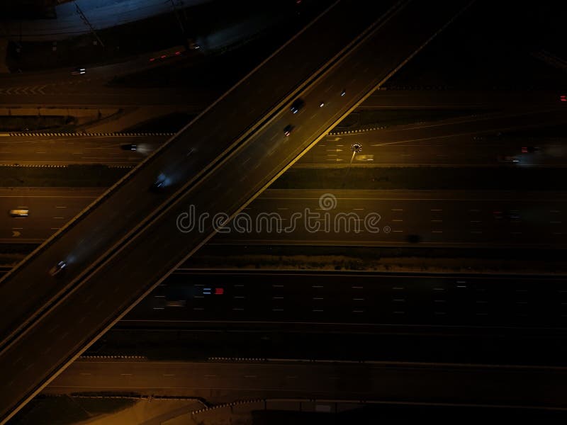 Busy Traffic Intersection from Night Street Drone Citymidnight Stock ...