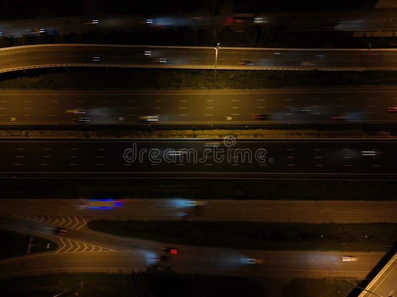 Busy Traffic Intersection from Night Street Drone Citymidnight Stock ...