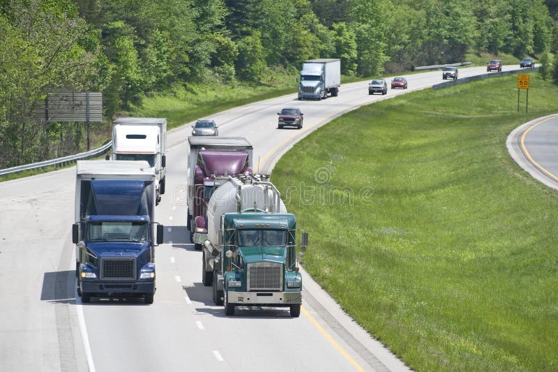 Truck Traffic on Interstate Highway Vertical with Copy Space Stock ...