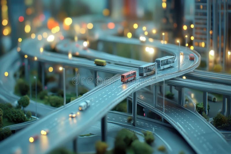 Busy Urban Highway with Multiple Vehicles Traveling during Twilight ...