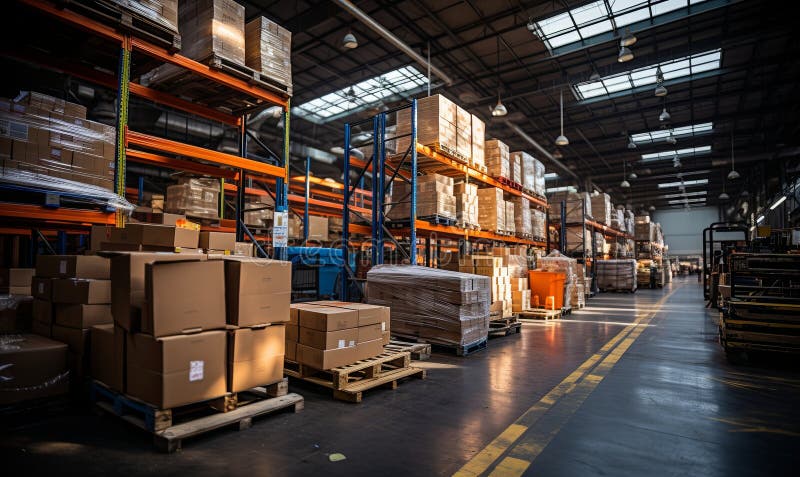 Busy Warehouse with Boxes and Pallets Stock Image - Image of cluttered ...