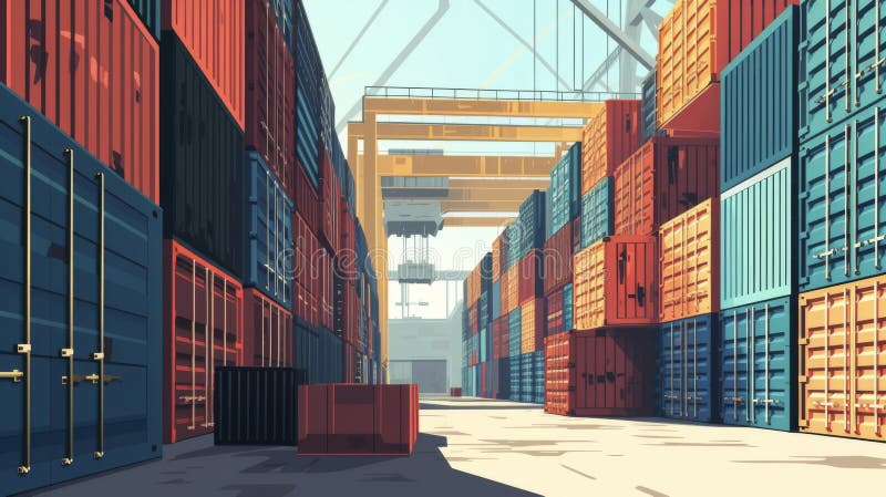 A Busy Warehouse Filled with Stacked Containers Representing the ...