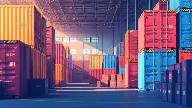 A Busy Warehouse Filled with Stacked Containers Representing the ...