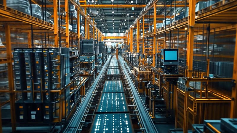 A Busy Warehouse Interior Showcasing Advanced Logistics Systems and ...