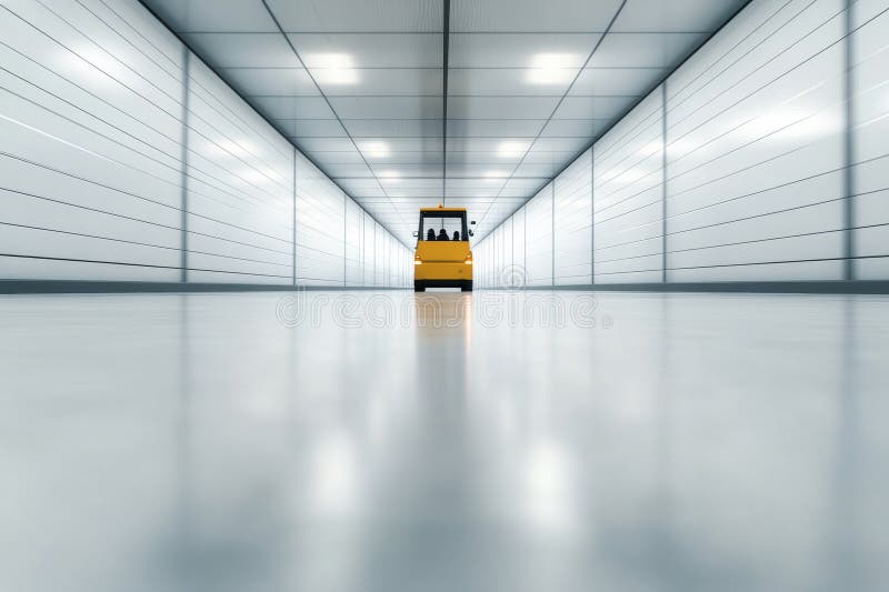 Busy Warehouse Operations with a Forklift Moving Quickly Past Stacked ...