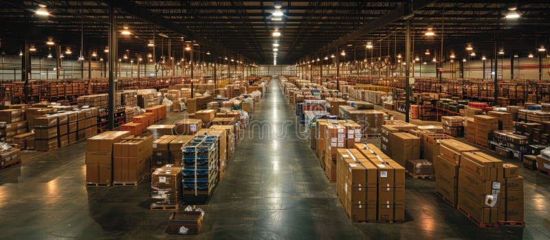 Busy Warehouse with Packed Boxes Stock Photo - Image of shipping ...