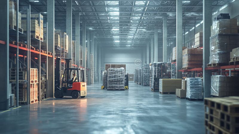 Busy Warehouse Scene Featuring Loading Dock, Forklift, and Inventory ...