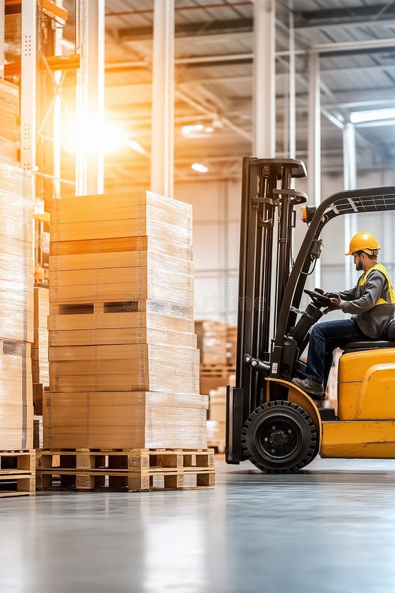 In a Busy Warehouse, Workers Efficiently Stack Fruit Crates on Pallets ...