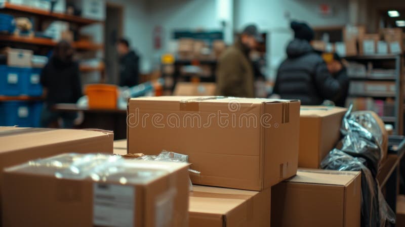 A Busy Warehouse with Workers Managing Packages Logistics and Order ...