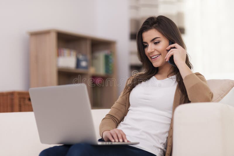 Busy woman stock photo. Image of interior, talking, smile - 39856858