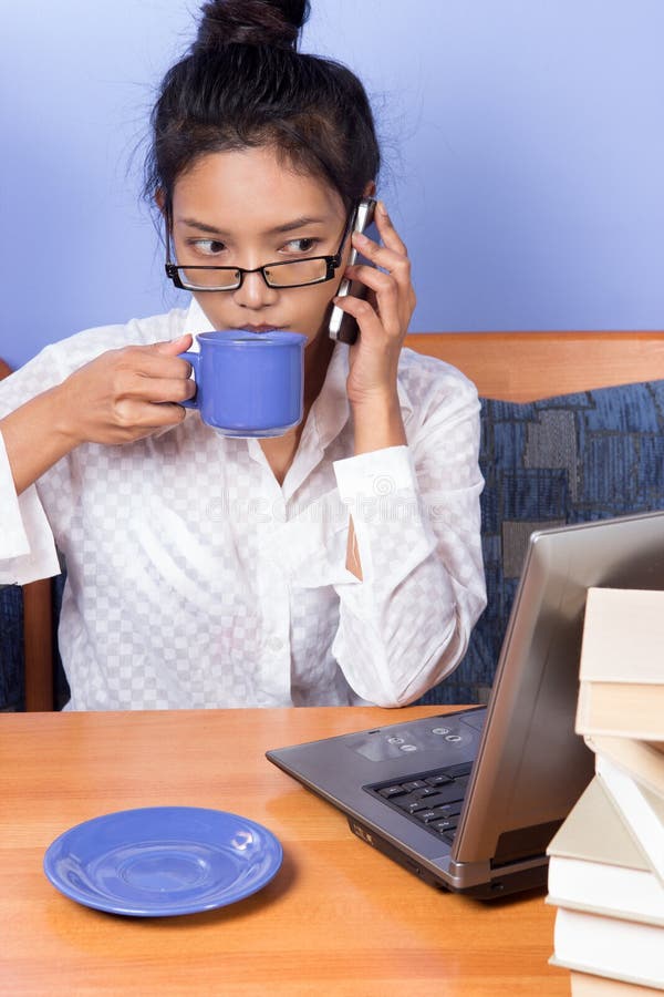 Busy woman stock image. Image of female, cafacopy, eyeglasses - 32420713