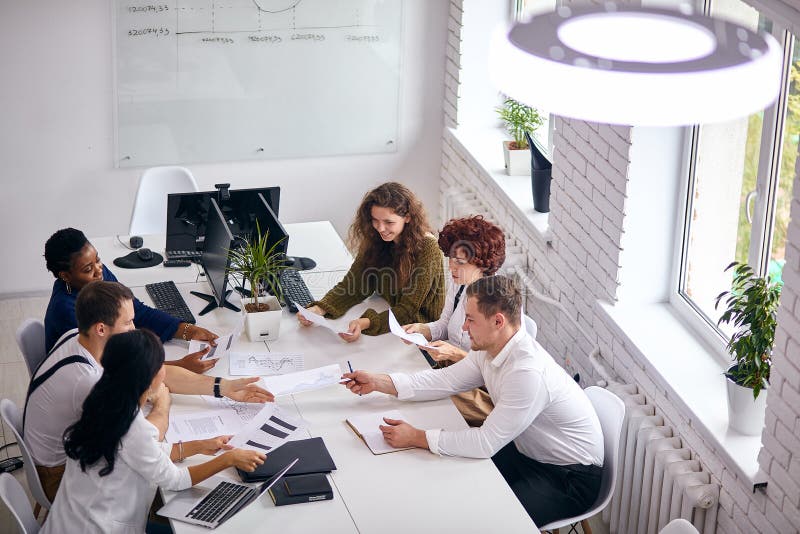 Busy Work, Business People Sitting on Table while Work Stock Photo ...