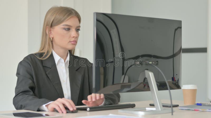 Busy Young Businesswoman Using Desktop Computer Stock Footage - Video ...