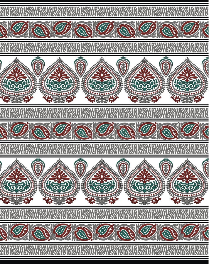 Buta Pattern Design With Border ART For Print Stock Illustration ...