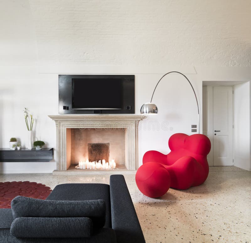 Butaca Roja Moderna En Sala De Estar Foto de archivo - Imagen de ...