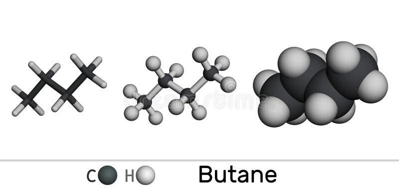 Butane C4H10 Molecule. Various 3D Molecular Models on a White ...