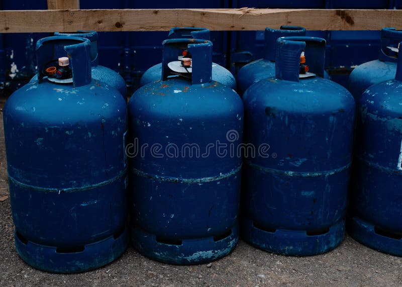 Butane Gas Cylinder Stored in Safe Protected Open Space on Construction ...