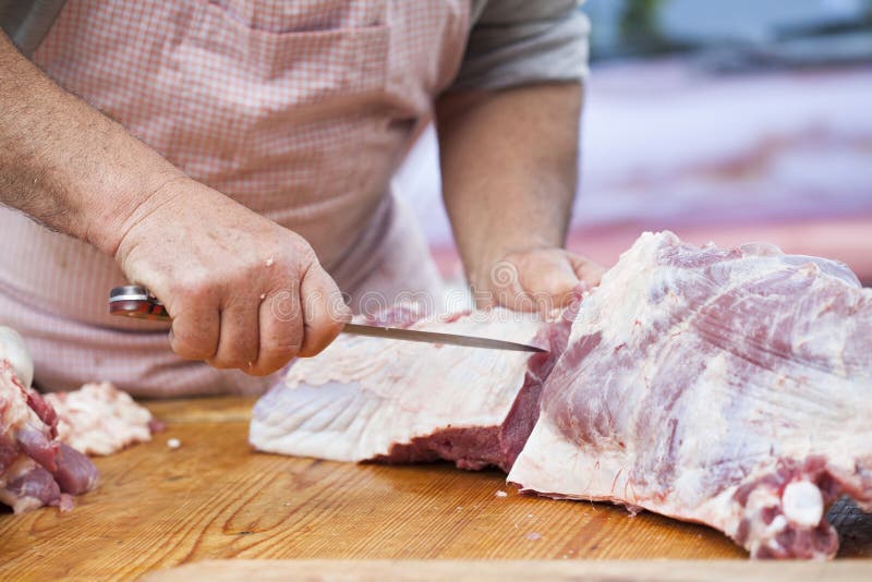 Butcher chopping meat stock image. Image of sale, cleaver - 55057575