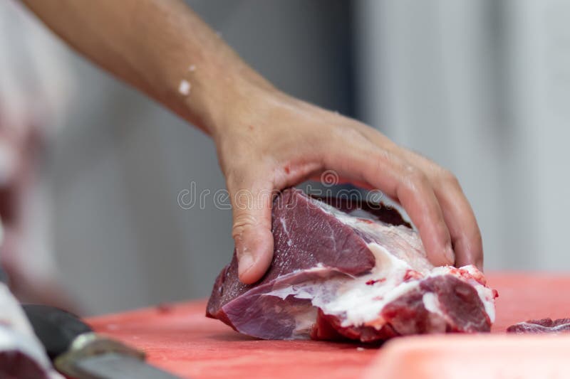A Butcher Cuts Fresh Beef into Pieces, Stock Image - Image of kosher ...