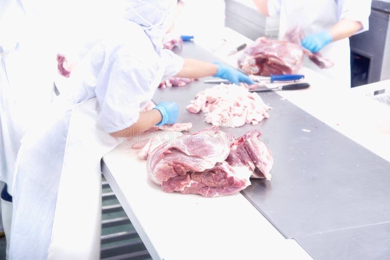 Butcher that Cuts Fresh Pork Stock Photo - Image of knife, profession ...