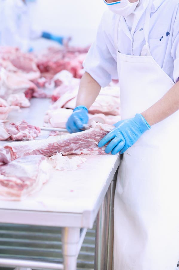 Butcher Cutting Meat on the Table Stock Photo - Image of sell, piece ...