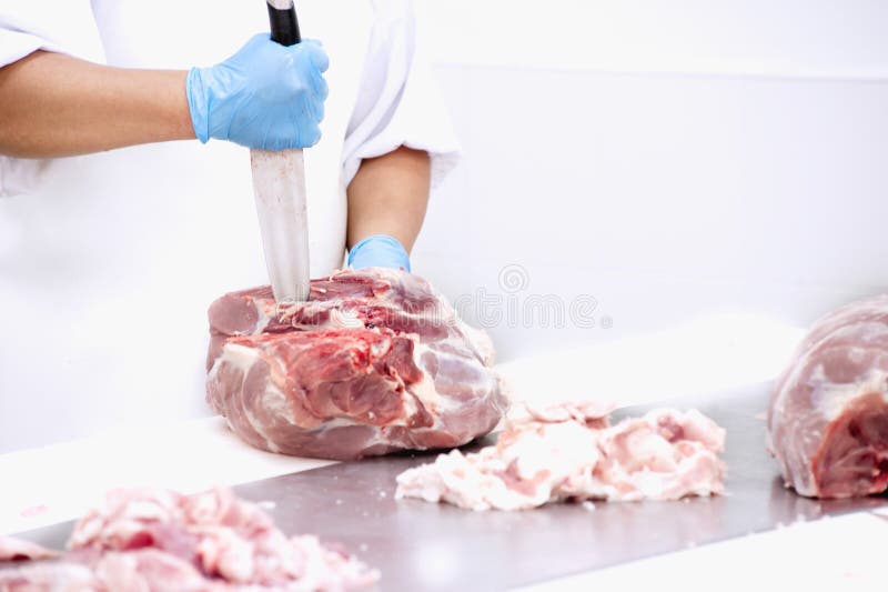 Butcher Cutting Meat on the Table Stock Photo - Image of meat, chef ...