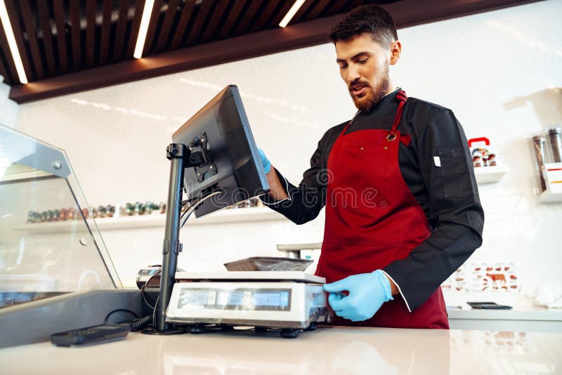 Butcher in a Grocery Store at Work Stock Photo - Image of market ...
