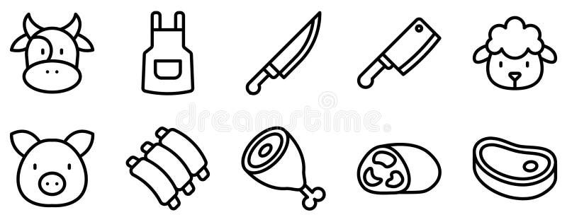 Butcher Icon Set a Sleek Line Style Collection for Meat Lover Stock ...