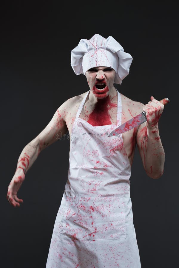 Butcher Man. Aggressive Maniac Chef in the Blood Stock Photo - Image of ...