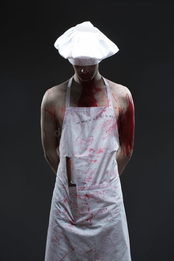 Butcher Man. Aggressive Maniac Chef in the Blood Stock Image - Image of ...