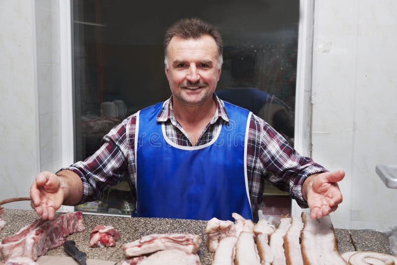 Butcher and meat stock image. Image of occupation, market - 66629575