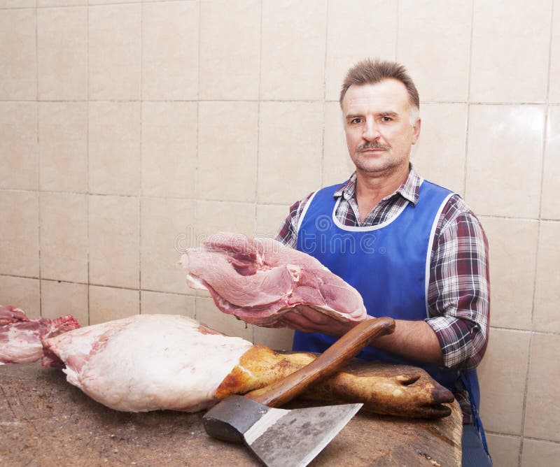 Butcher and meat stock image. Image of mature, cuts, head - 64147127