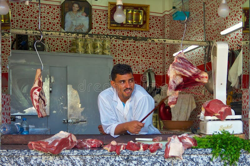 Butcher in an Open Air Moroccan Market Editorial Photography - Image of ...
