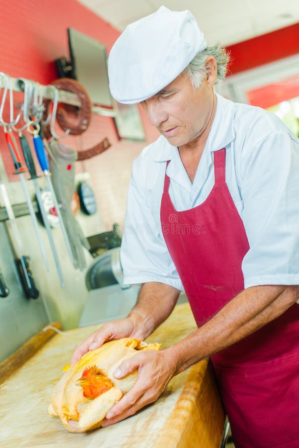 Butcher Preparing Dead Chicken Stock Photo - Image of chef, fresh: 83784996