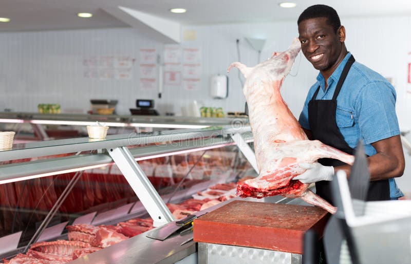 Butcher Processing Carcase Of Lamb Stock Image Image Of Ethnicity Portrait 270425877