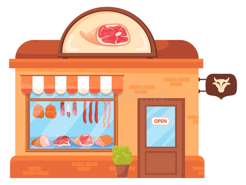 Butcher Shop Cartoon Facade. Meat Food Store Stock Illustration ... Butcher Shop Cartoon Facade. Meat Food Store Stock Illustration ...