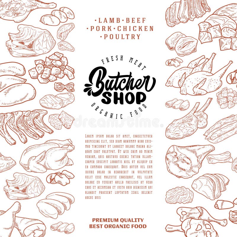 Butcher shop frame stock vector. Illustration of meat - 217095979