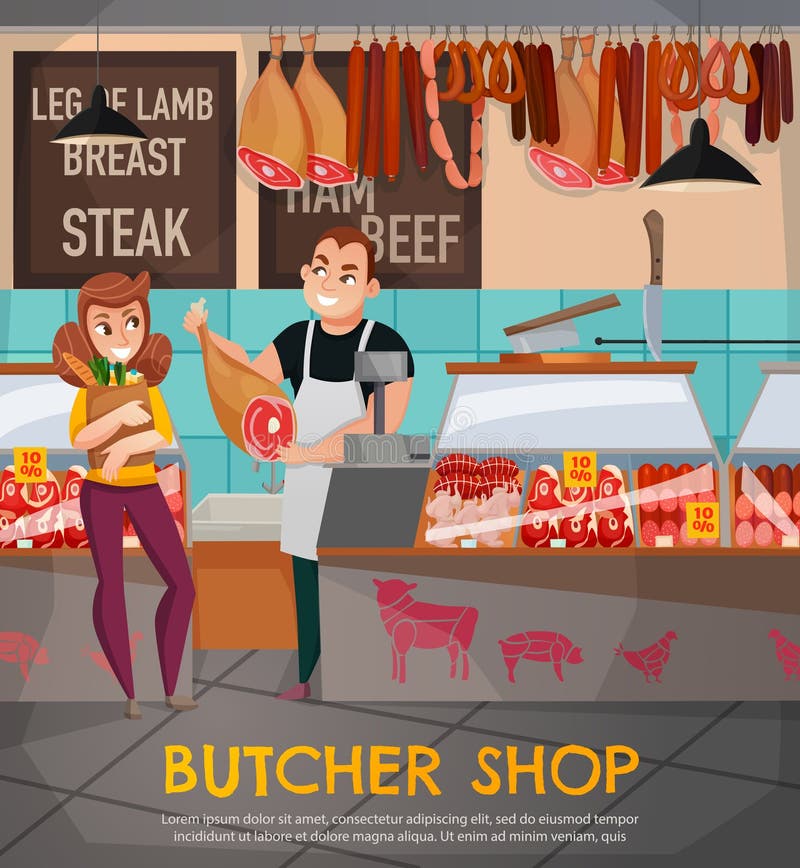 Butcher Shop Illustration stock vector. Illustration of cashier - 211637213