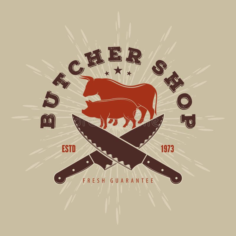 Butcher Shop Logo Design with Rooster. Vector Stock Vector ...