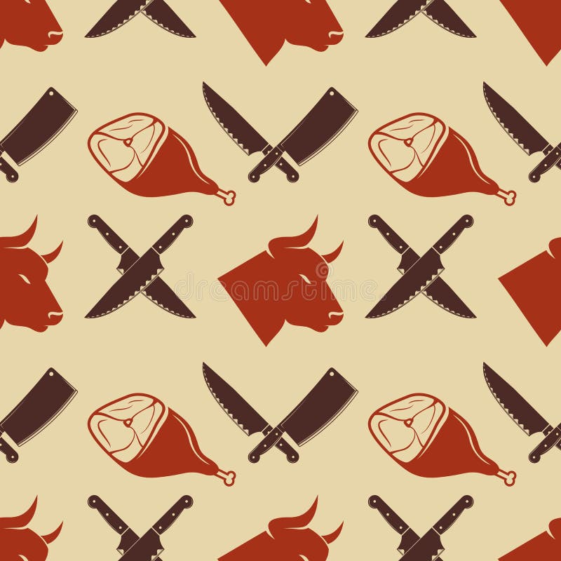 Butcher Shop Seamless Pattern with Raw Pork Leg Stock Vector ...
