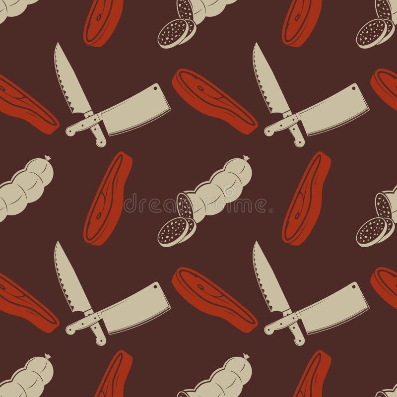 Butcher Shop Seamless Pattern with Sausage. Vector Stock Vector ...