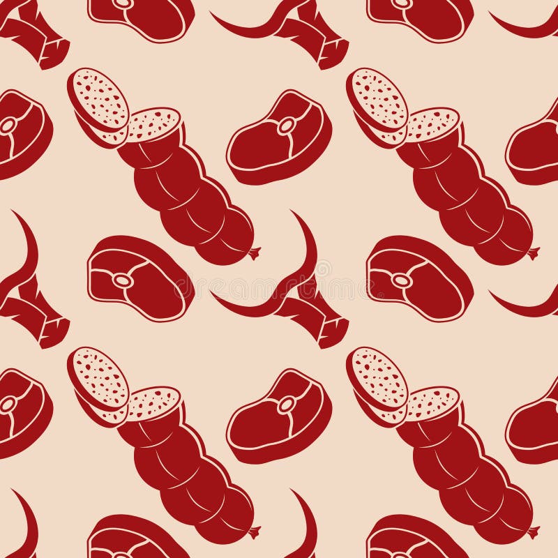 Butcher Shop Seamless Pattern with Sausage. Vector Stock Illustration ...