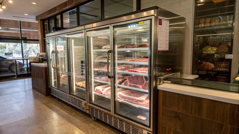 Butcher Shop-Style Meat Cooler in Upscale Restaurant Setting Stock ...