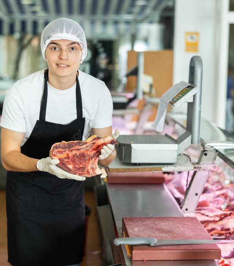 Butcher skillfully working stock image. Image of culinary - 295751325