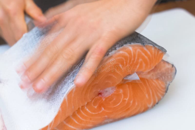 Butchering Salmon, Piece of Salmon Red Fish Meat Stock Image - Image of ...